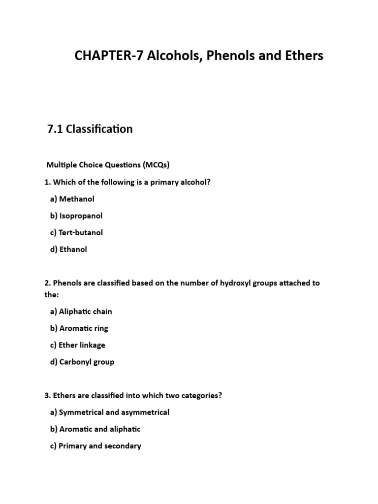XII CHAPTER-7 Questions | PDF | Ether | Ethanol