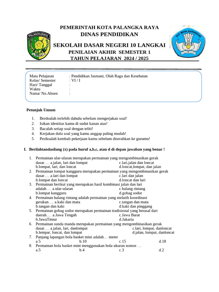 Soal PAS PJOK Kelas 6 | PDF