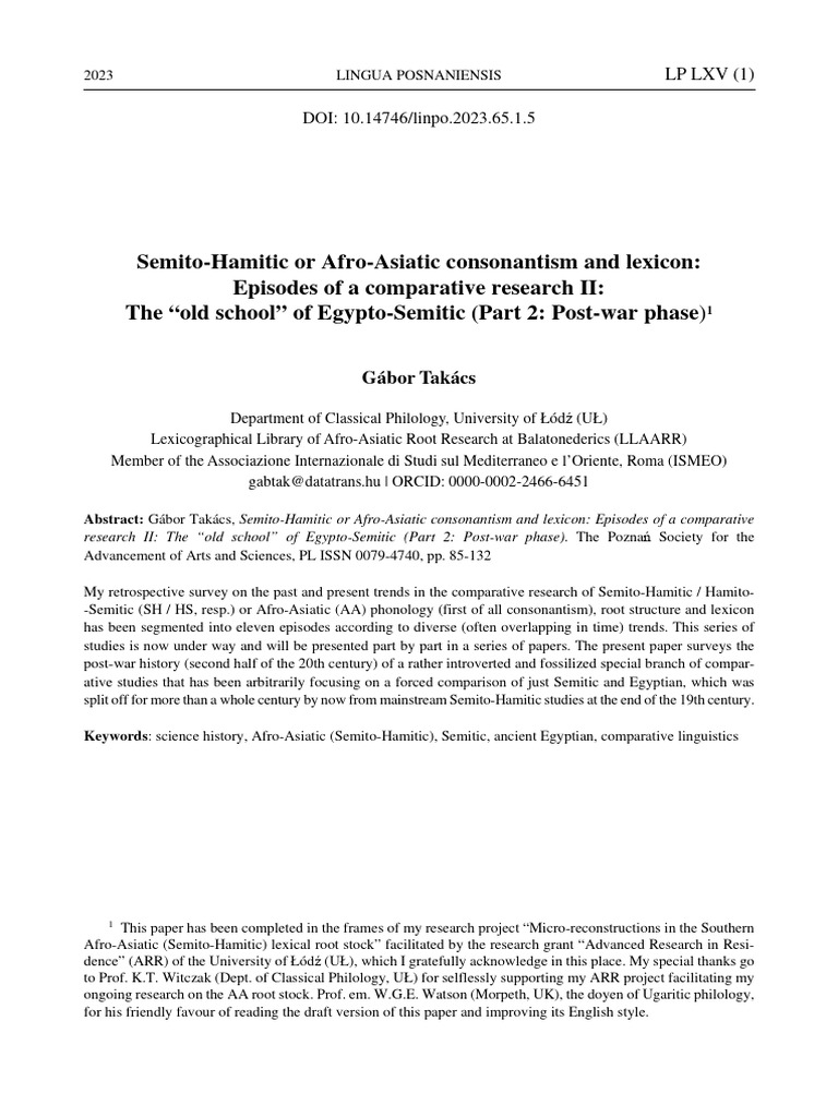 Semito-Hamitic or Afro-Asiatic Consonantism and Le | PDF | Language ...