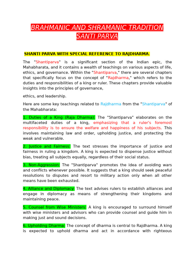 Brahmanic and Shramanic Tradition Santi Parva: Shanti Parva With ...