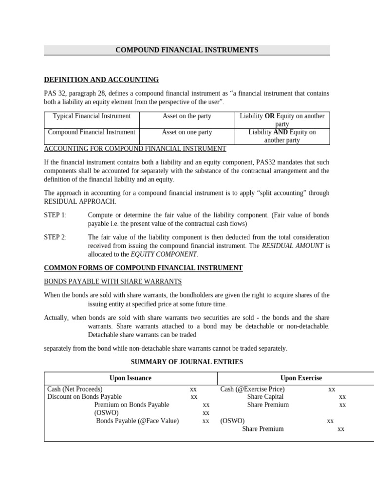 Accounting for Compound Financial Instruments | PDF | Bonds (Finance ...
