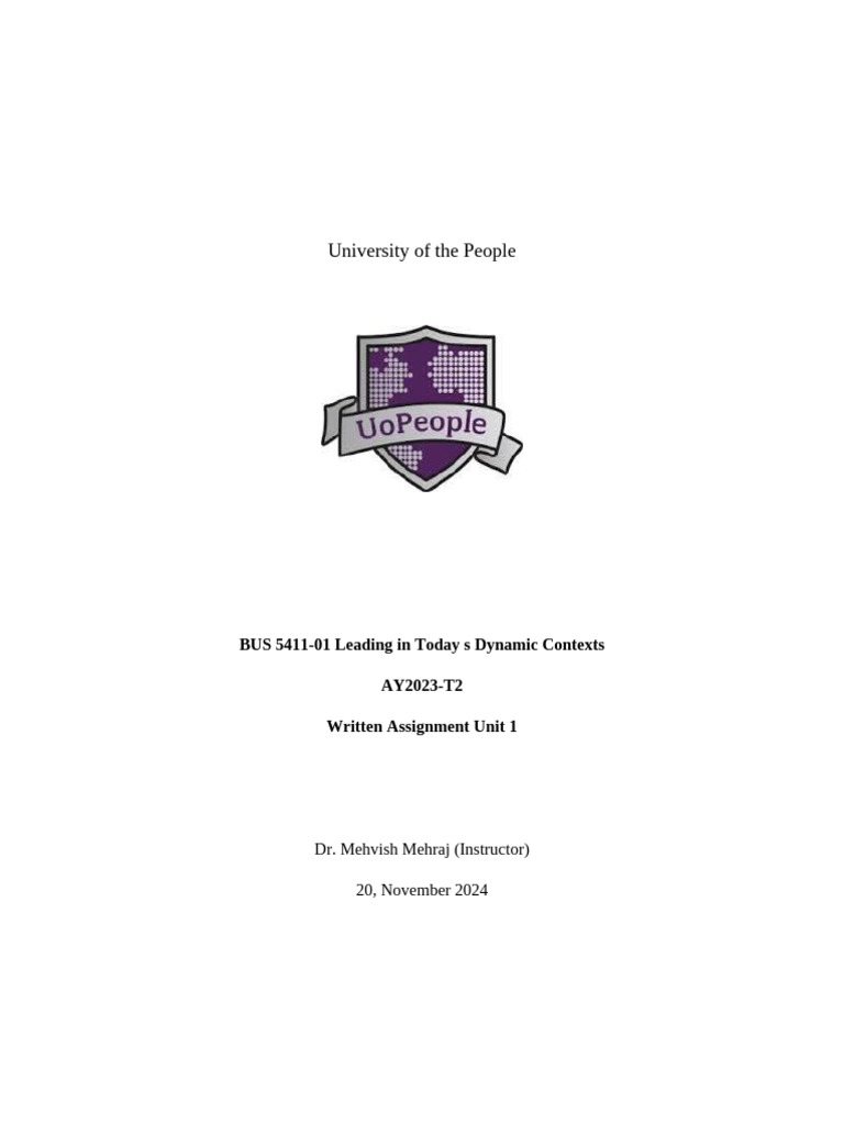 BUS 5411-01 Leading in Today S Dynamic Contexts - Written Assignment Unit 1 | PDF | Social ...