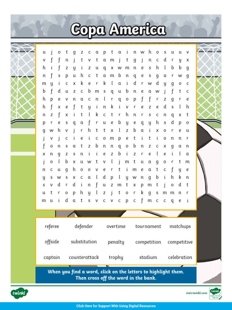 Digital Copa America Word Search For 6th-8th Grade | PDF | Association ...