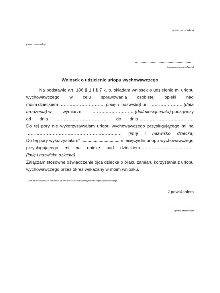 1 Urlop Wychowawczy Wzor | PDF