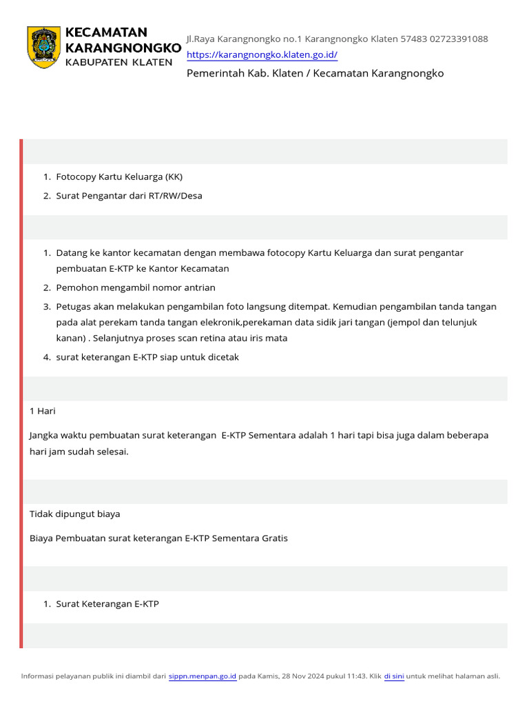 Unduh Standar Pelayanan - Cetak Surat Keterangan E-KTP Sementara | PDF