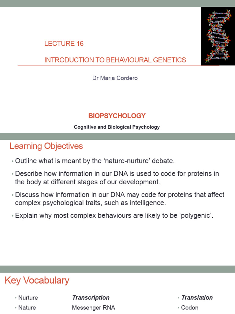 Lec.16 - Intro To Behavioural Genetics MC | PDF | Dna | Gene