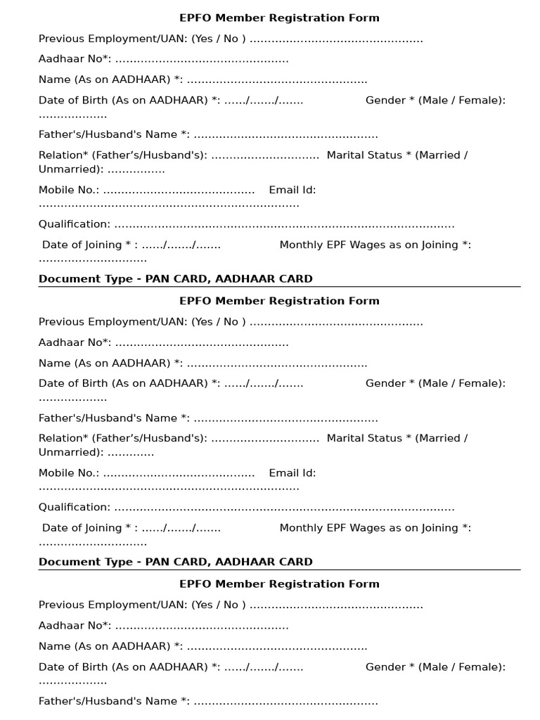 EPFO Member Registration Form | PDF