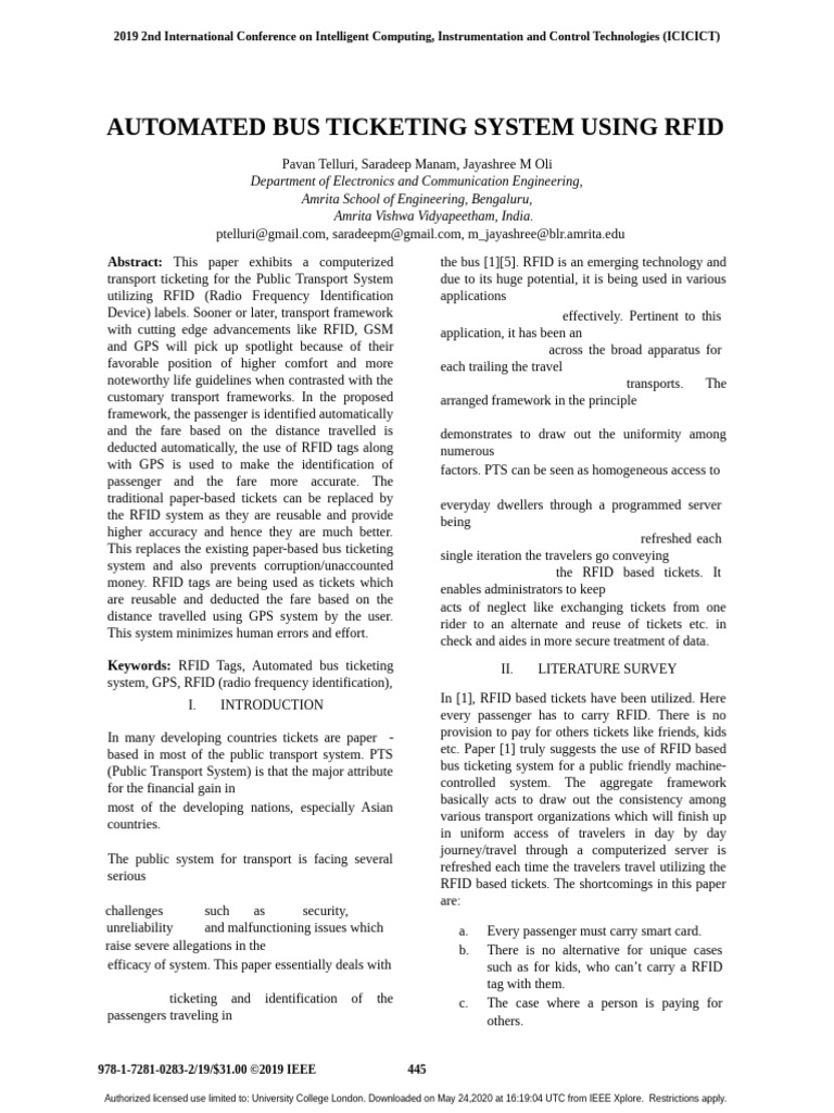 Automated RFID Bus Ticketing System | PDF | Radio Frequency ...