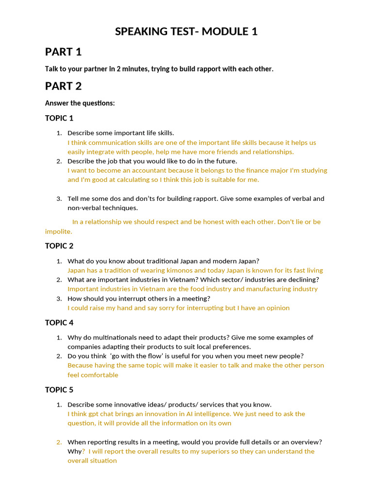 Speaking Topics | PDF | Cognition | Communication