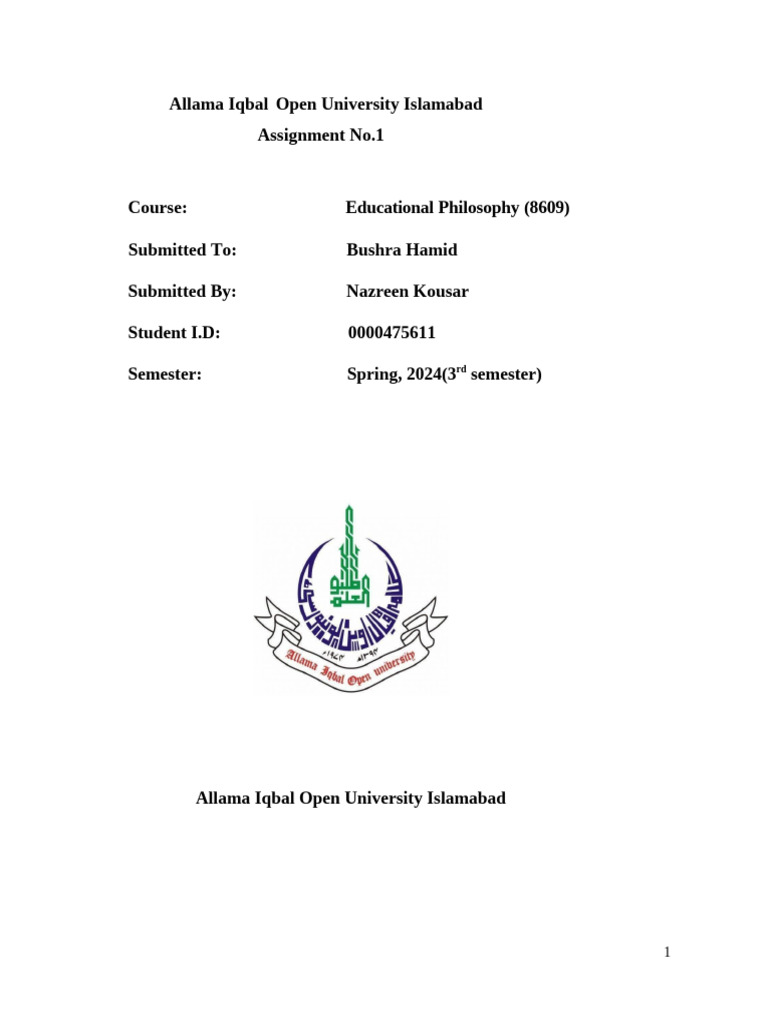 Nazreen Kousar (8609) Assignment 1 PDF | PDF | Pragmatism | Idealism