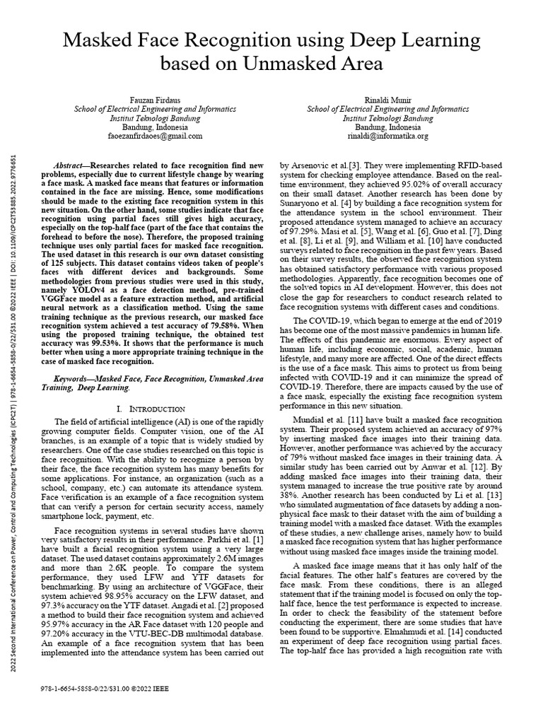 Masked Face Recognition Using Deep Learning Based On Unmasked Area ...