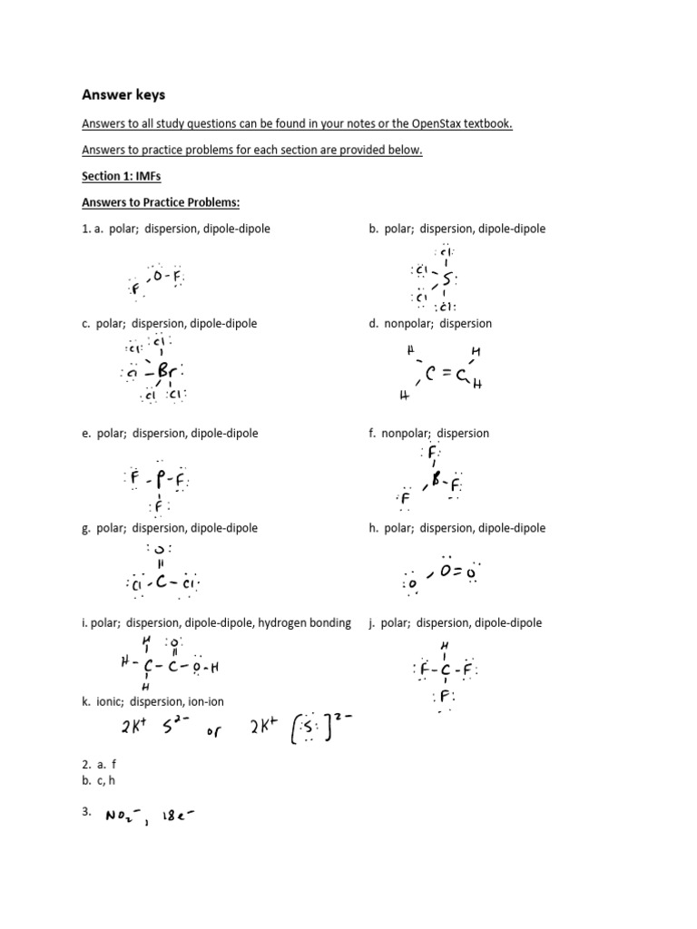 CHEM 1212 Study Guide Su21 Ans | PDF | Chemical Polarity | Intermolecular Force