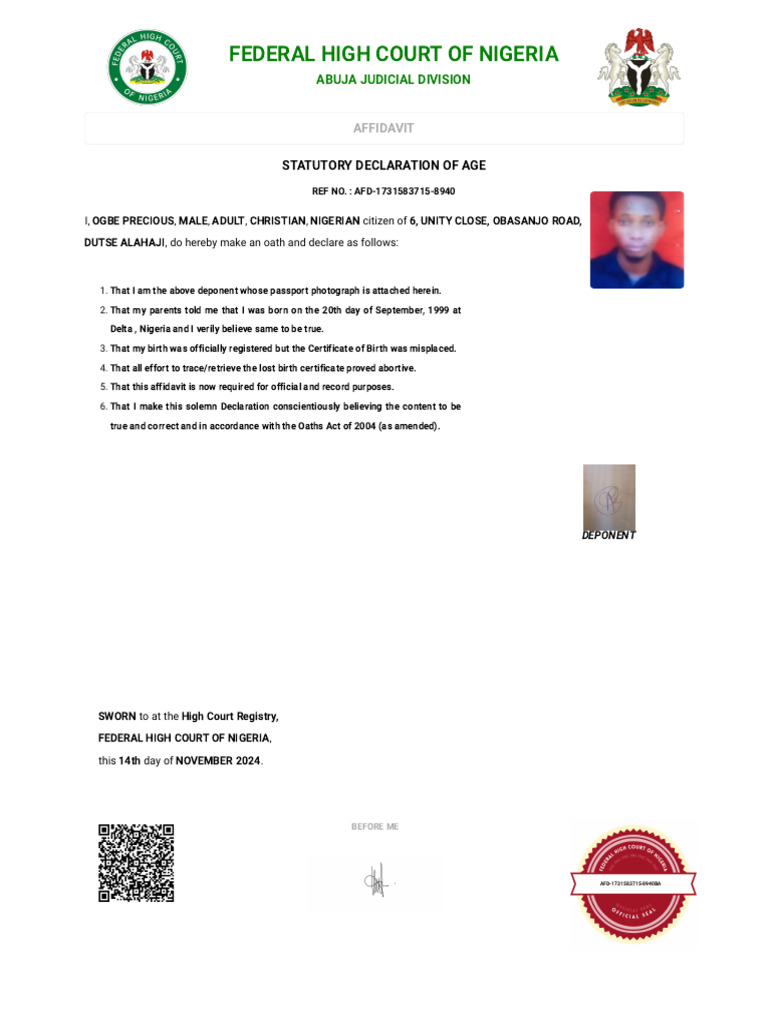 Age Declaration Avidavid | PDF