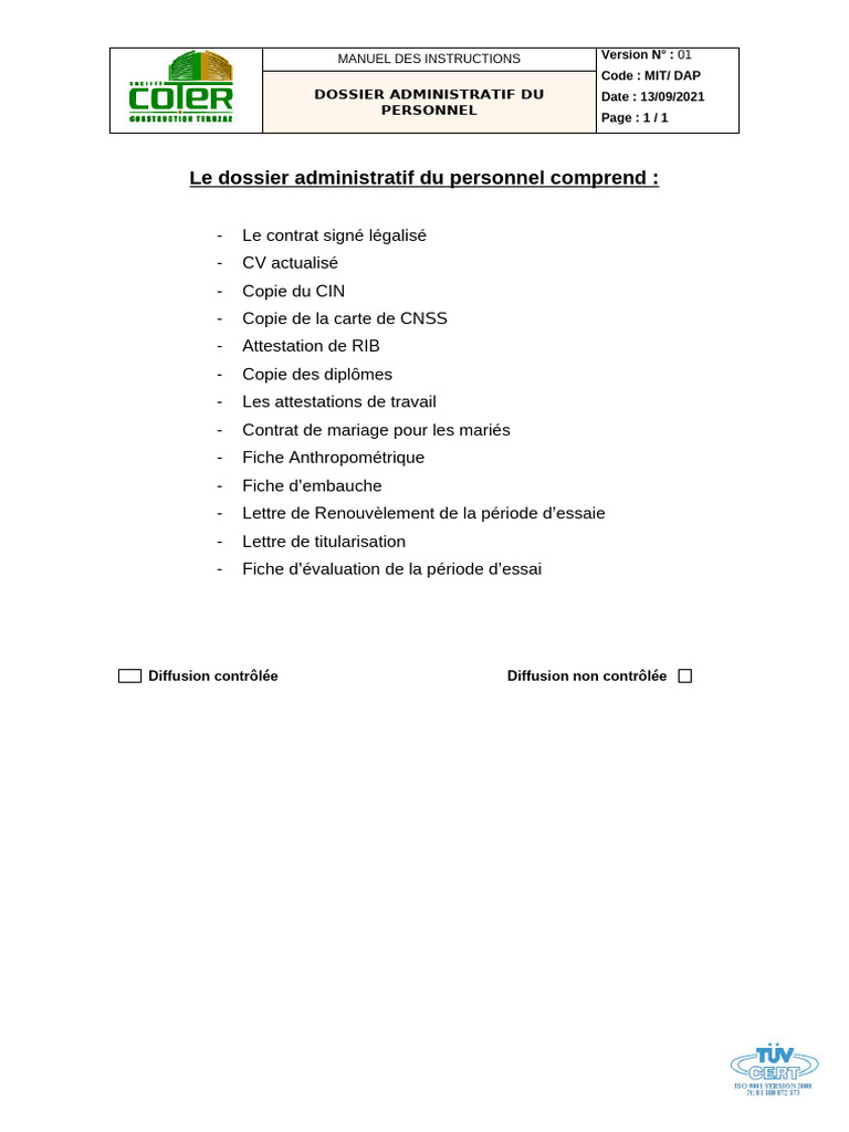 Dossier Administratif du Personnel | PDF