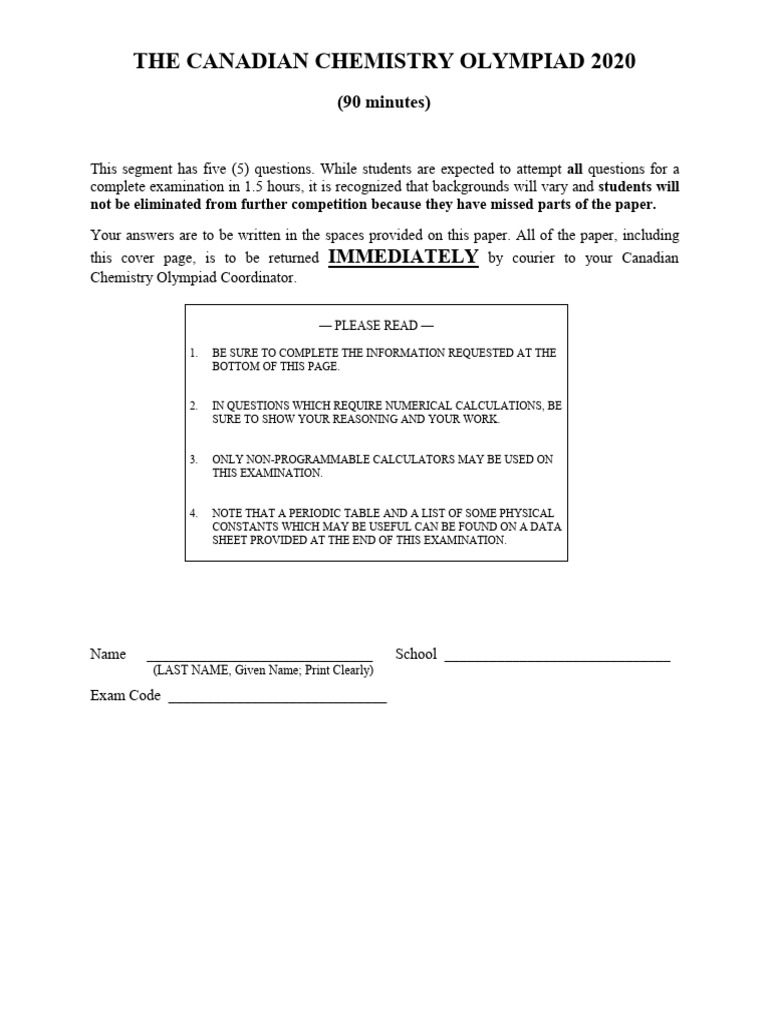 Canadian Chemistry Contest 2020EN - Paper | PDF | Coordination Complex ...