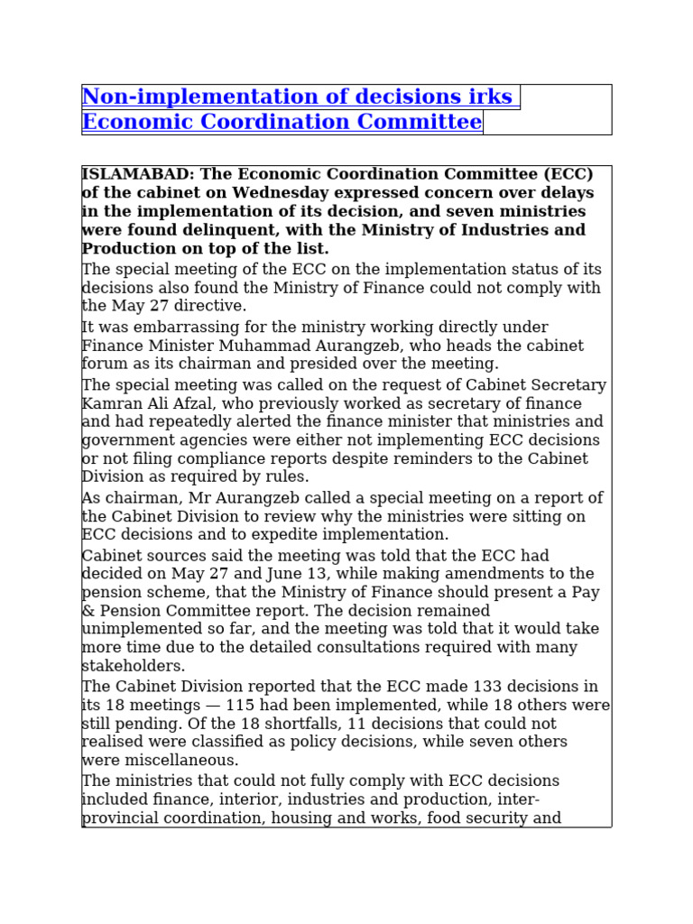 Non Implementation | PDF | Government