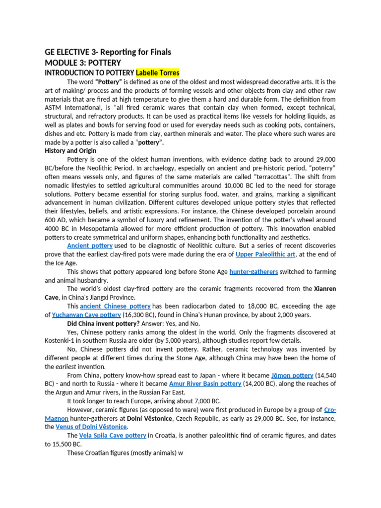 Ge Elective 3 Finals Report | PDF | Pottery | Porcelain