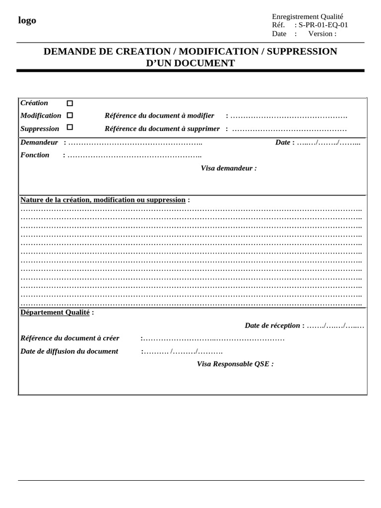 Demande de Modification-Création-Suppression D'un Document | PDF