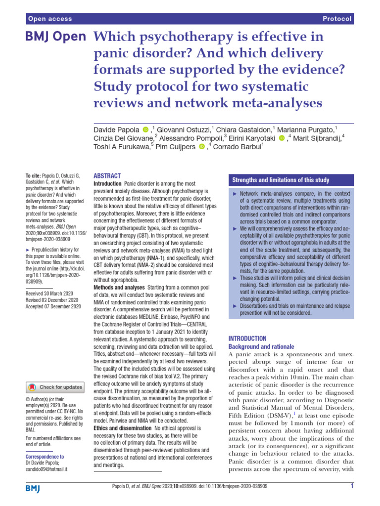 Which Psychotherapy Is Effective in Panic Disorder - and Which Delivery ...