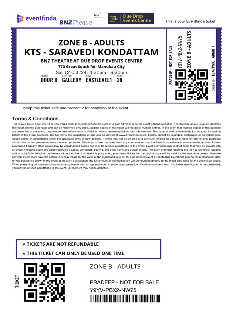 Tickets KTS - Saravedi Kondattam | PDF