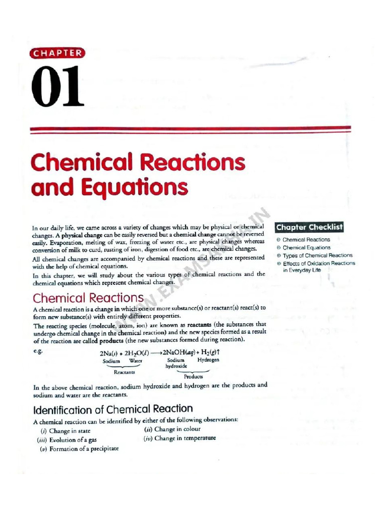 Chemical Equations and Reactions All in One Class 10 | PDF