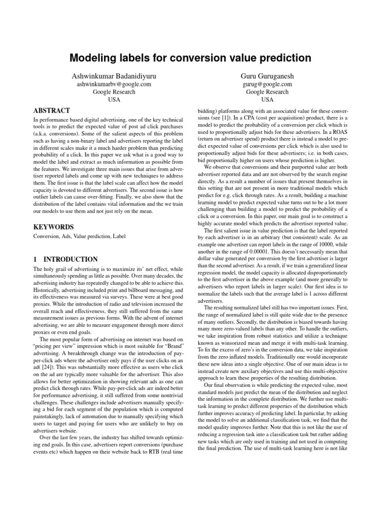 2021-Modeling Labels For Conversion Value Prediction | PDF | Regression ...