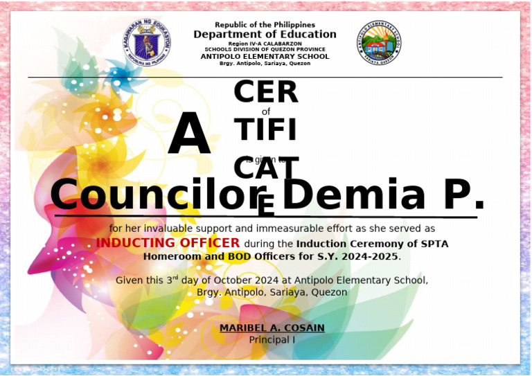 Certificate of Induction for Officers | PDF