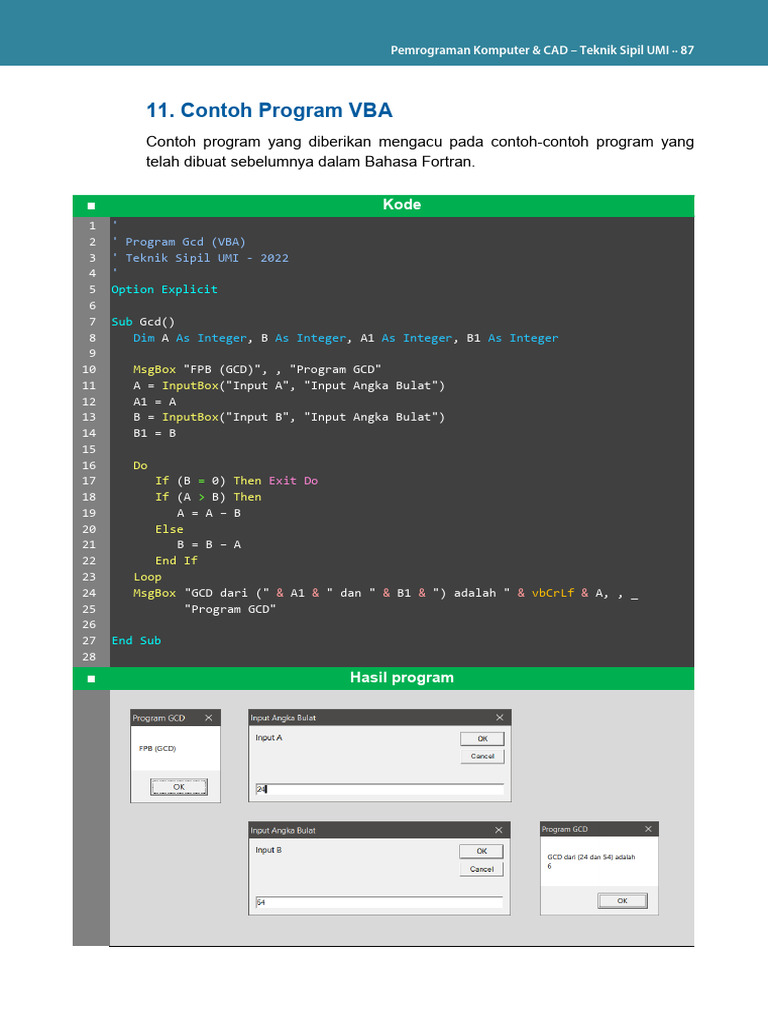 Contoh Program VBA Teknik Sipil UMI | PDF