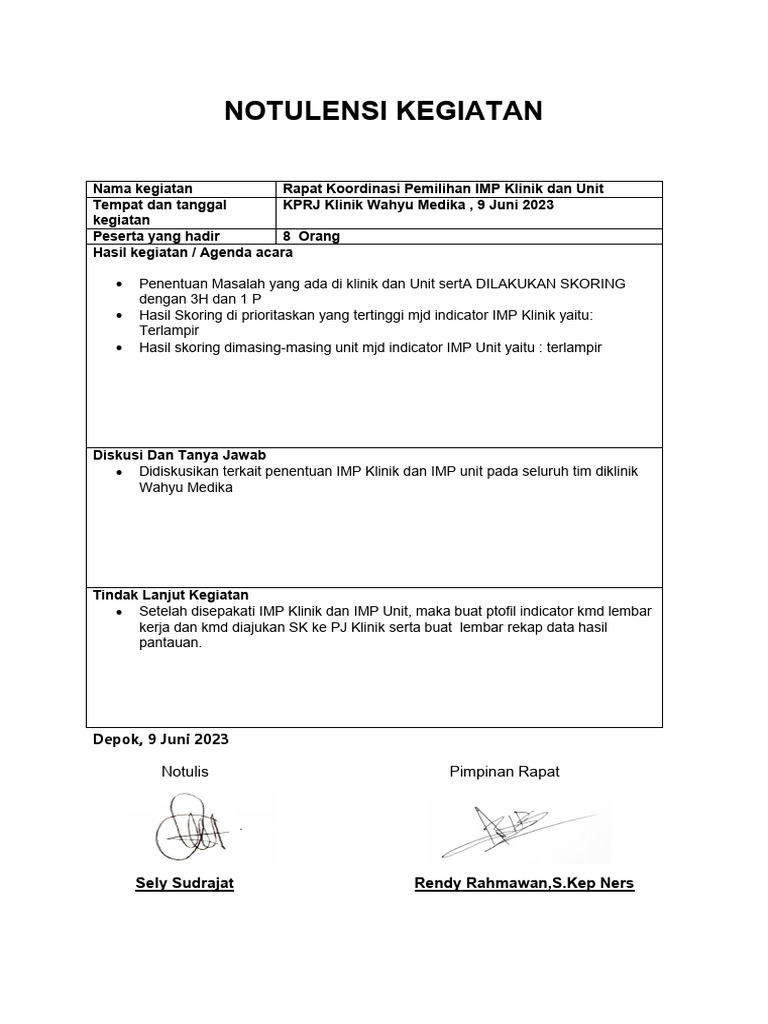2.1.2.1.d Notulensi Rapat Pemilihan IKP Klinik Dan Unit | PDF