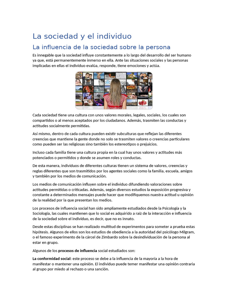 La Sociedad y El Individuo | PDF | Sociedad | Ideologías