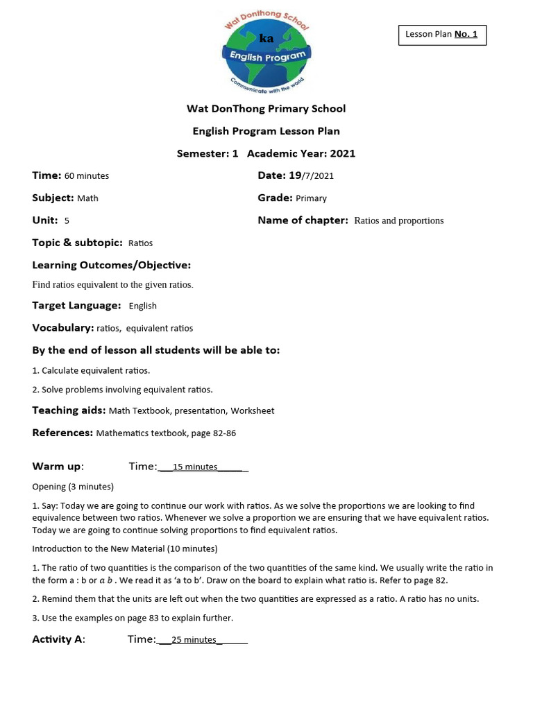 Primary Math Lesson: Equivalent Ratios | PDF | Educational Assessment ...