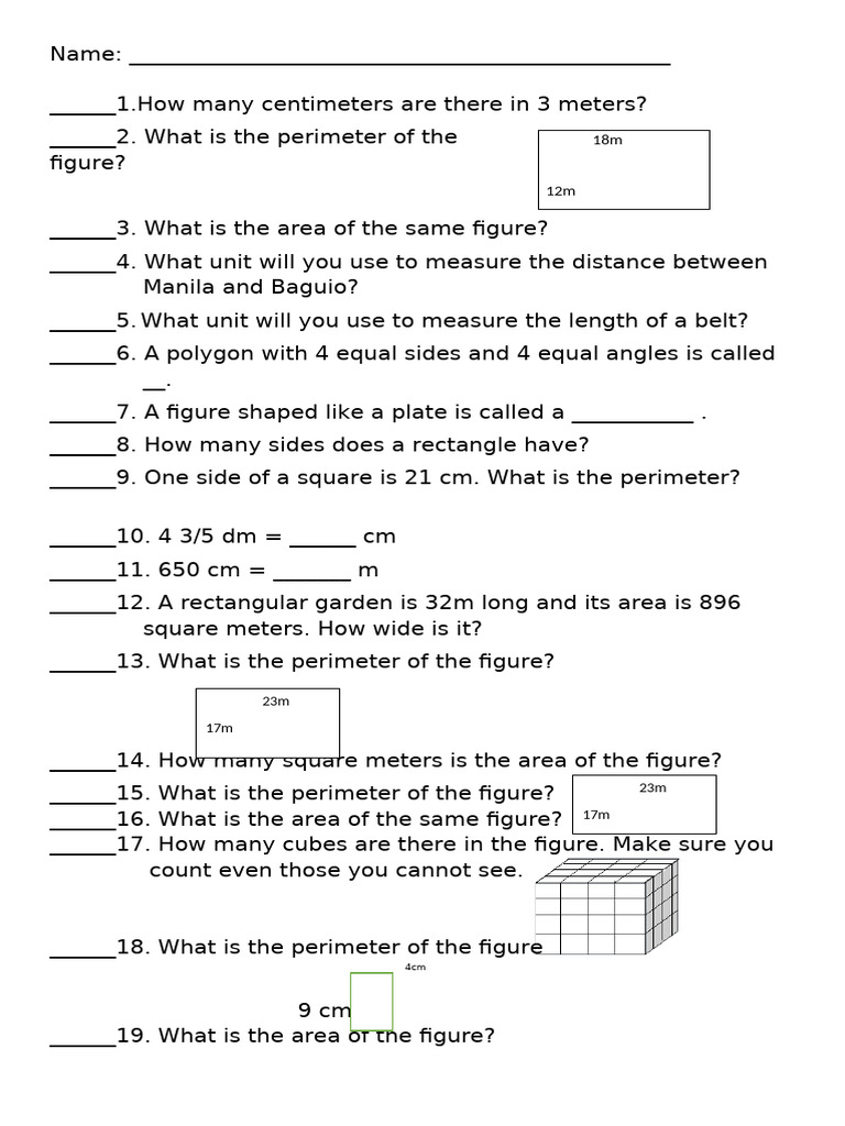Area and Perimeter | PDF | Area | Length