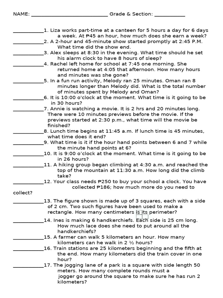 Time and Perimeter | PDF | Length | Kilogram