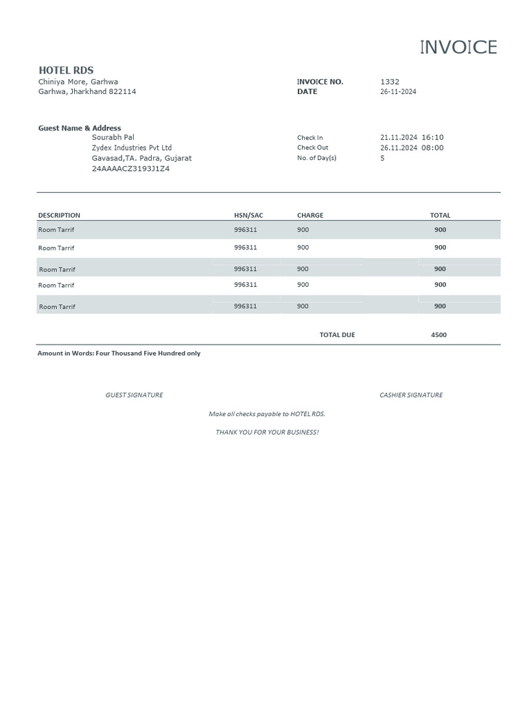 RDS Hotel Bill | PDF