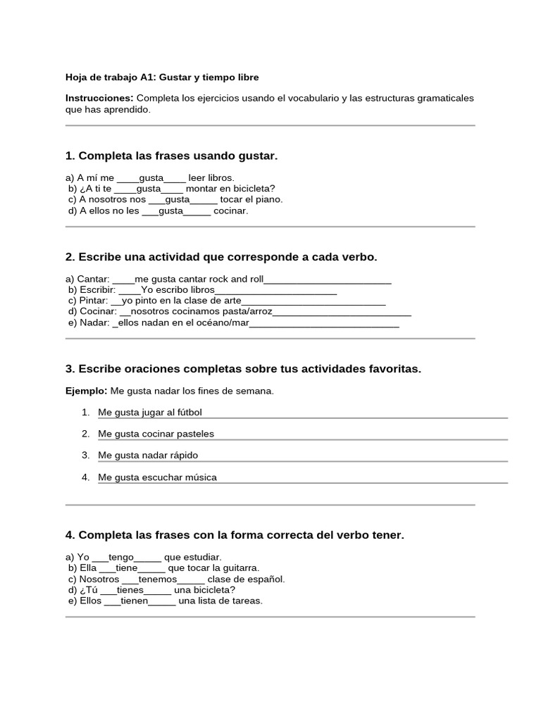 Gustar, Tener y Tiempo Libre. Year 7 | PDF