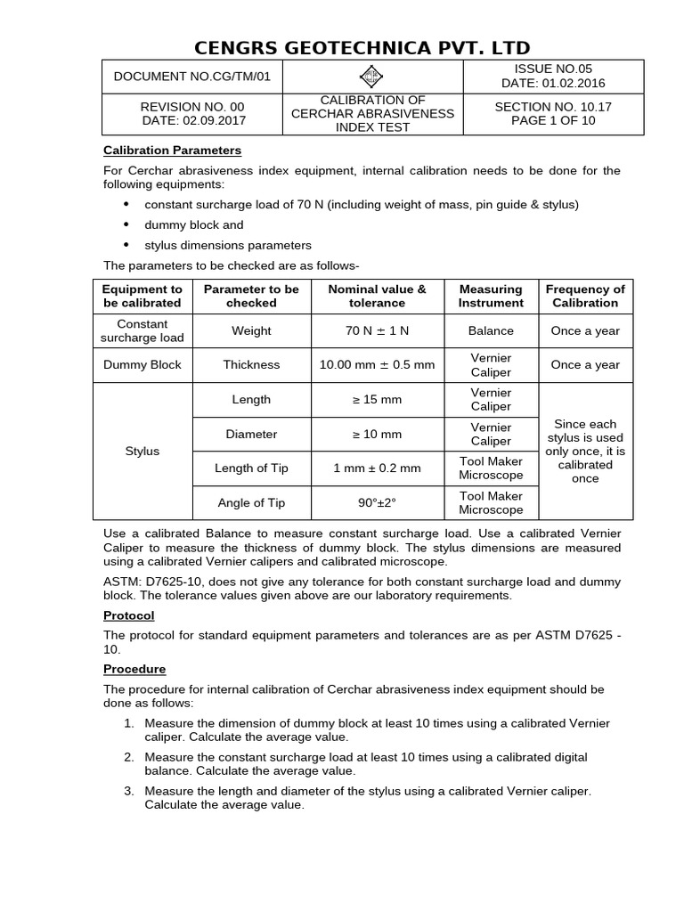 Calibration of Cerchar Abrasiveness Index | PDF | Calibration ...
