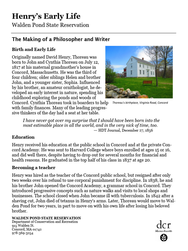 Thoreau's Early Life and Education | PDF