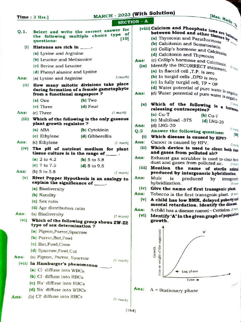 12th Biology Question Paper With Solutions | PDF