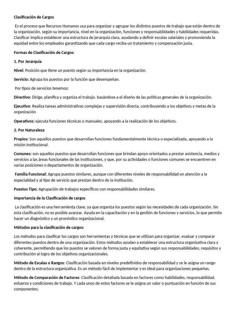Clasificación de Cargos en RRHH | PDF | Business