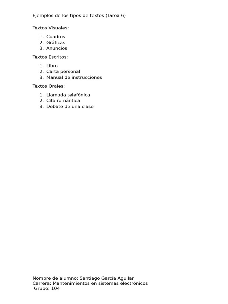 Tipos de Textos: Visuales, Escritos y Orales | PDF