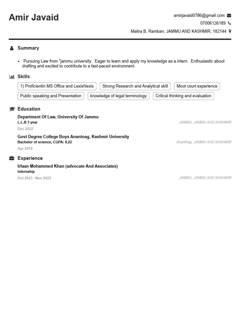 Amir Javaid: Law Student Profile | PDF