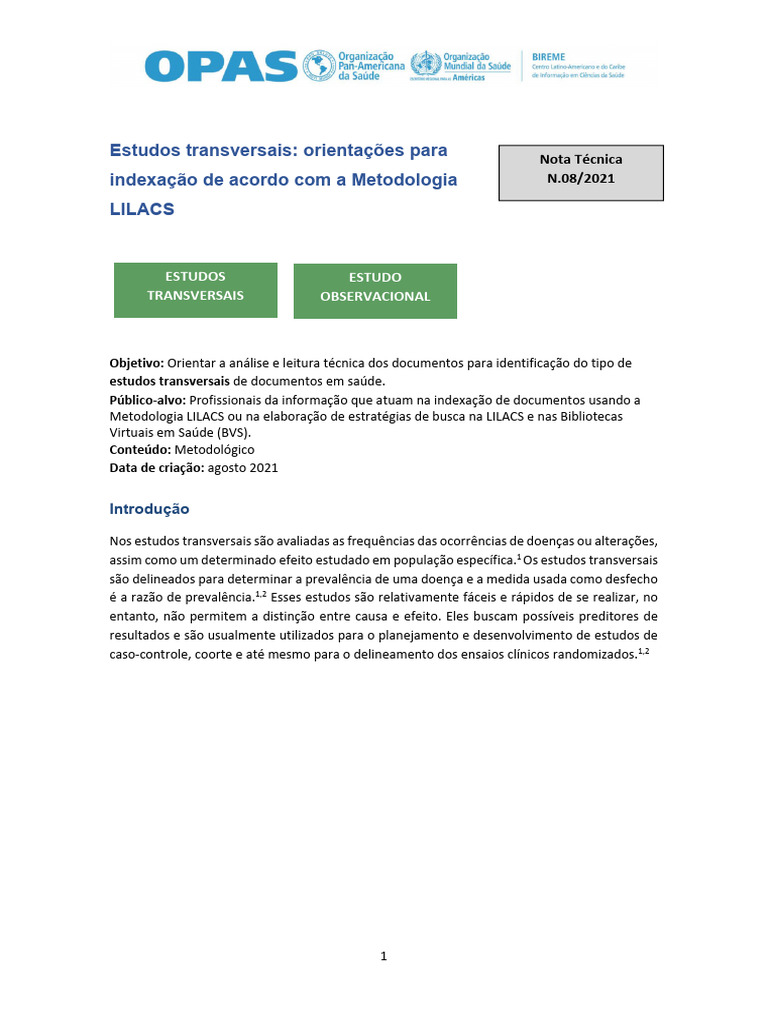 Orientações sobre Estudos Transversais | PDF | Epidemiologia | Fator de ...