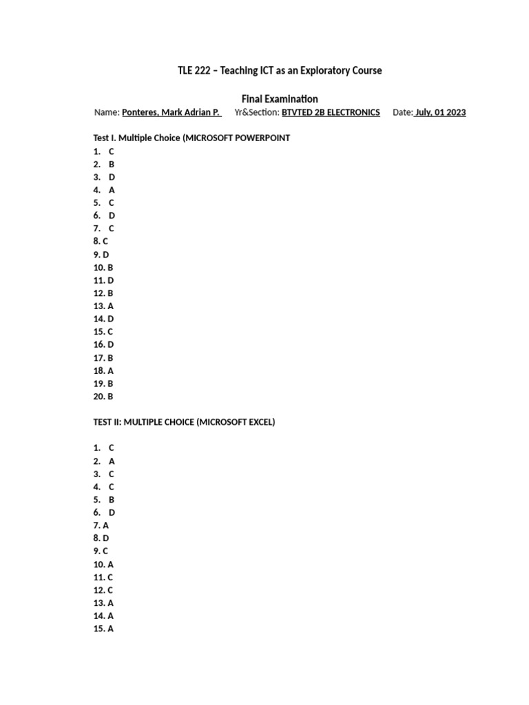 TLE 222 - Teaching ICT As An Exploratory Course | PDF | Educational Technology | Learning