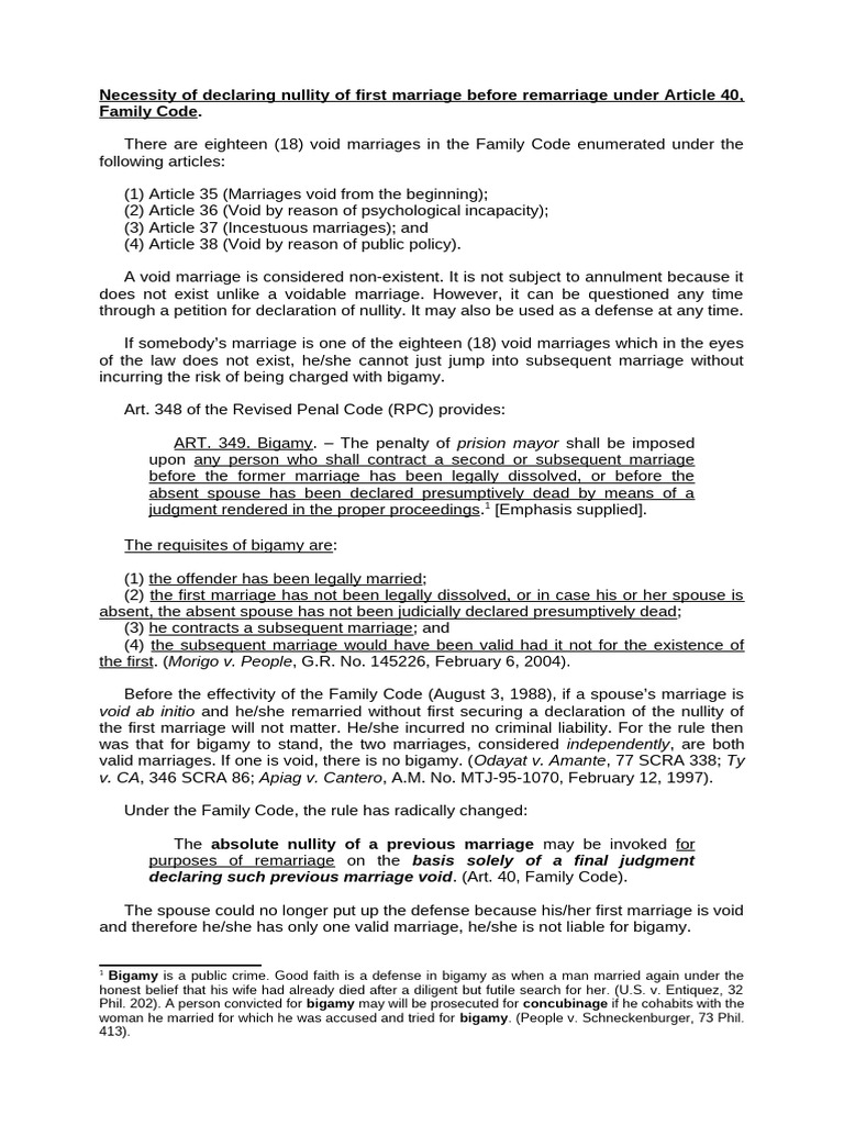 Necessity of Declaring Nullity of First Marriage Before Remarriage ...