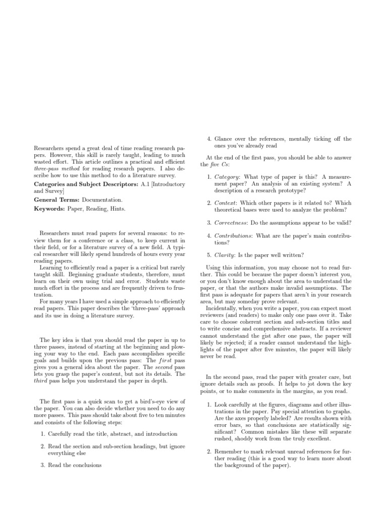 Lecture 6 (How To Read A Research Paper by S.keshav) | PDF | Career ...