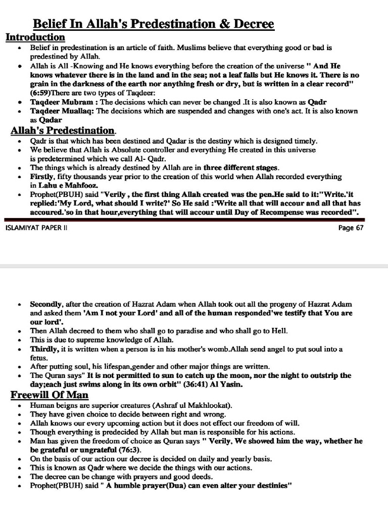 Belief in Predestination and Decree | PDF