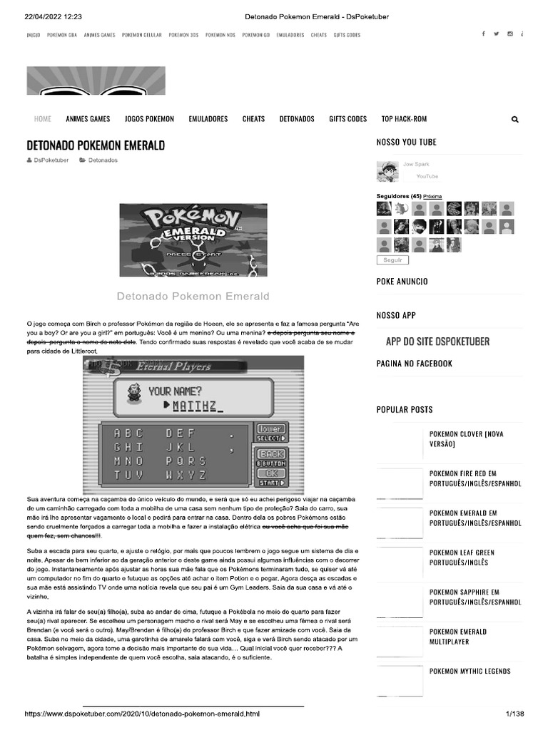 Detonado Pokemon Emerald - DsPoketuber | PDF