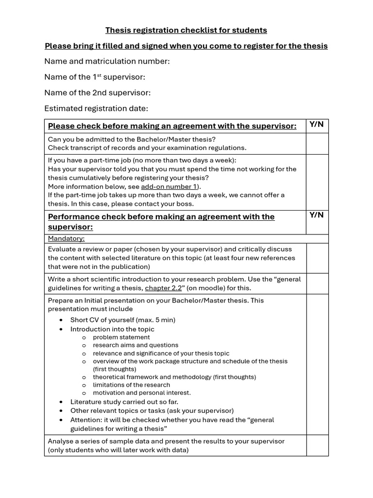 Thesis Checklist For Students | PDF | Thesis | Science
