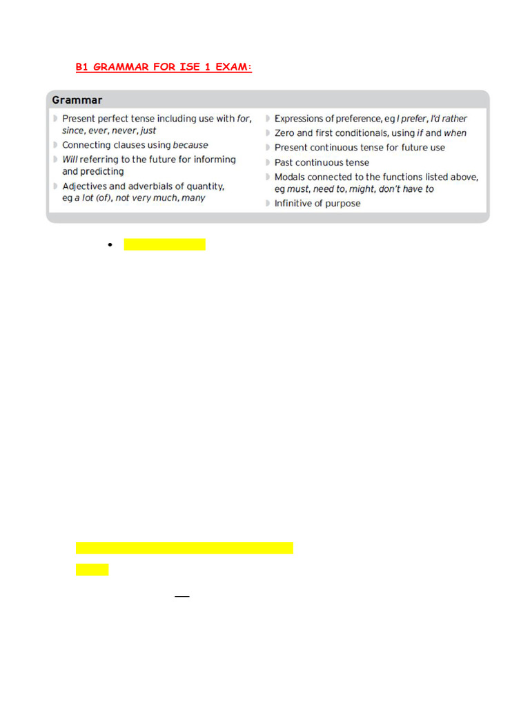 Gramática B1 para el examen ISE 1 | PDF