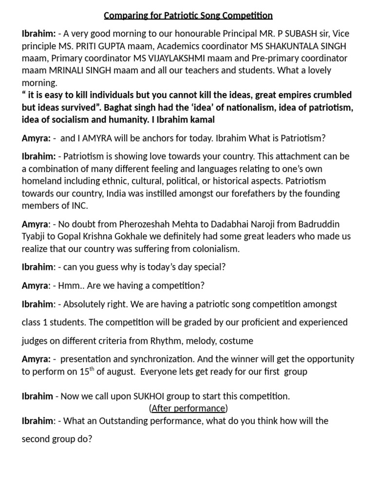 Comparing For Patriotic Song Competition-1 | PDF